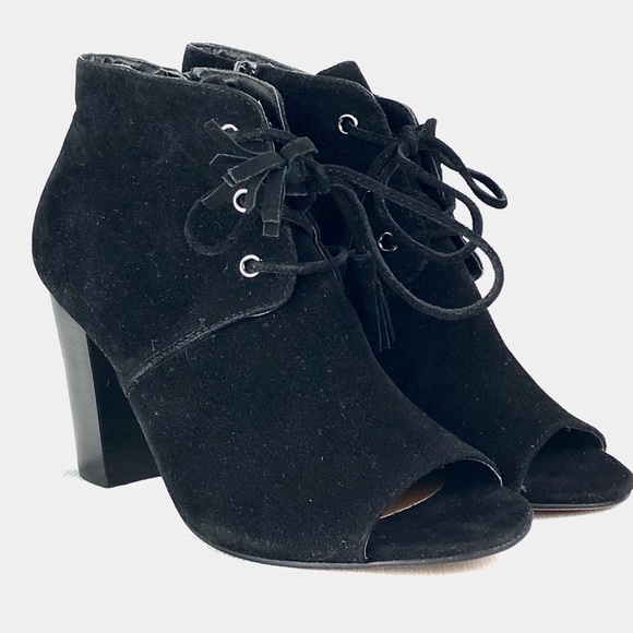 XOXO | Shoes | Xoxo Black Faux Suede Peep Toe Tie Up Block Heels | Poshmark